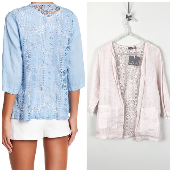 lola | Jackets & Coats | Lola Made In Italy Crochet Back Linen Jacket ...